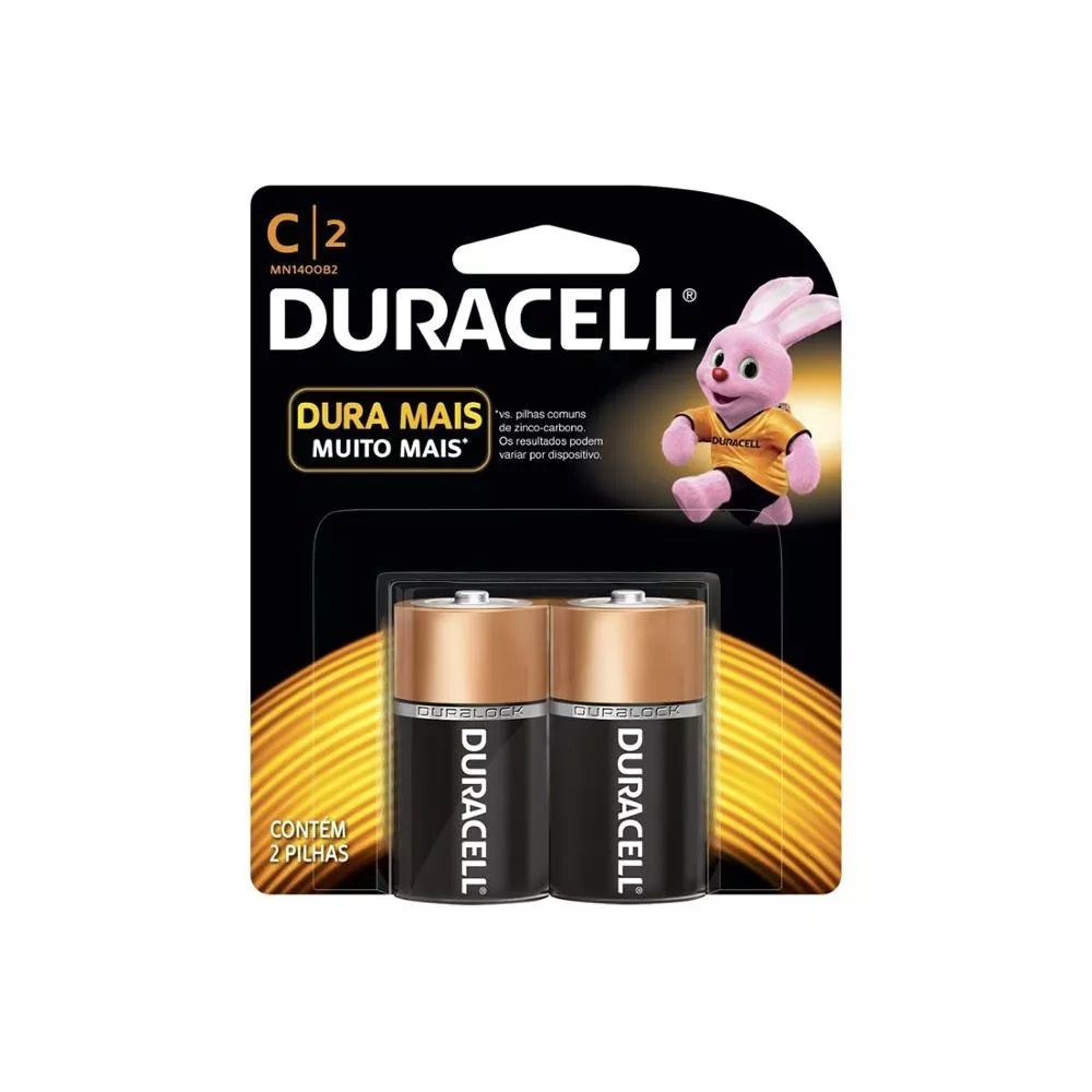 Pilha Alcalina C Média Duracell - Cartela c/2