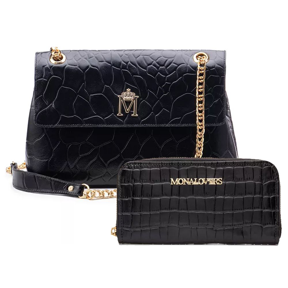 Kit Bolsa em Couro Croco Gabi + Carteira em Couro Croco Regina | MONALOVERS