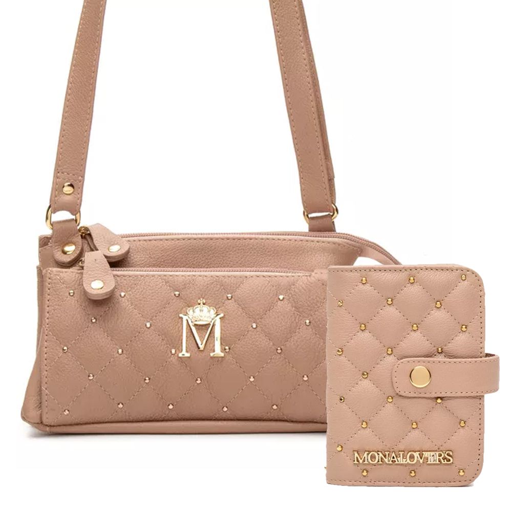 Kit Bolsinha Transversal Manu + Carteira em Couro com Matelassê Jaque ...