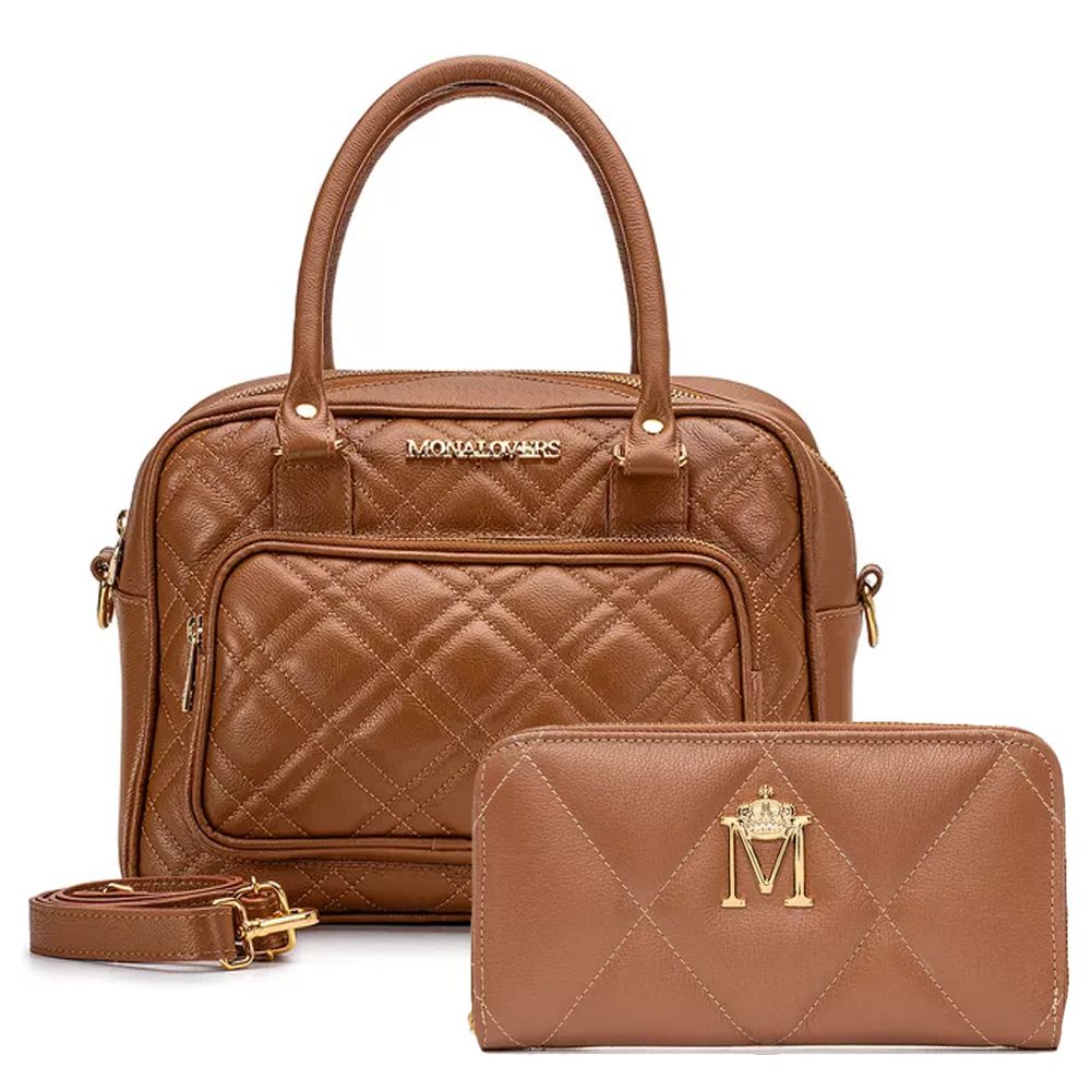 Kit Bolsa em Couro Matelassê Lara + Carteira em Couro Matelassê Luiza ...