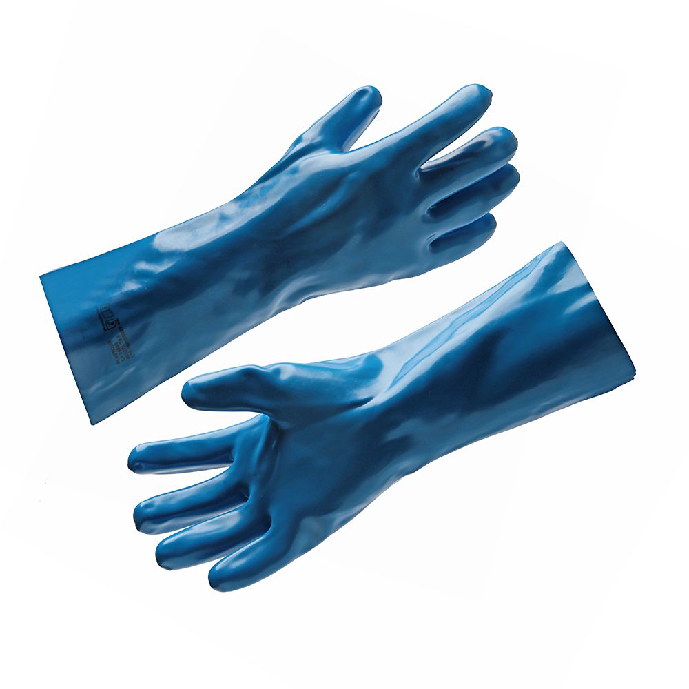 LUVA DE PVC SEM FORRO COM PALMA LISA AZUL 35CM | Loja Neobetel EPI