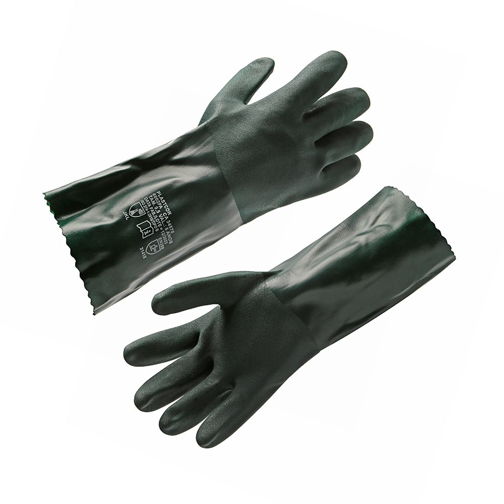 LUVA DE PVC COM FORRO E PALMA ÁSPERA VERDE 35CM | Loja Neobetel EPI