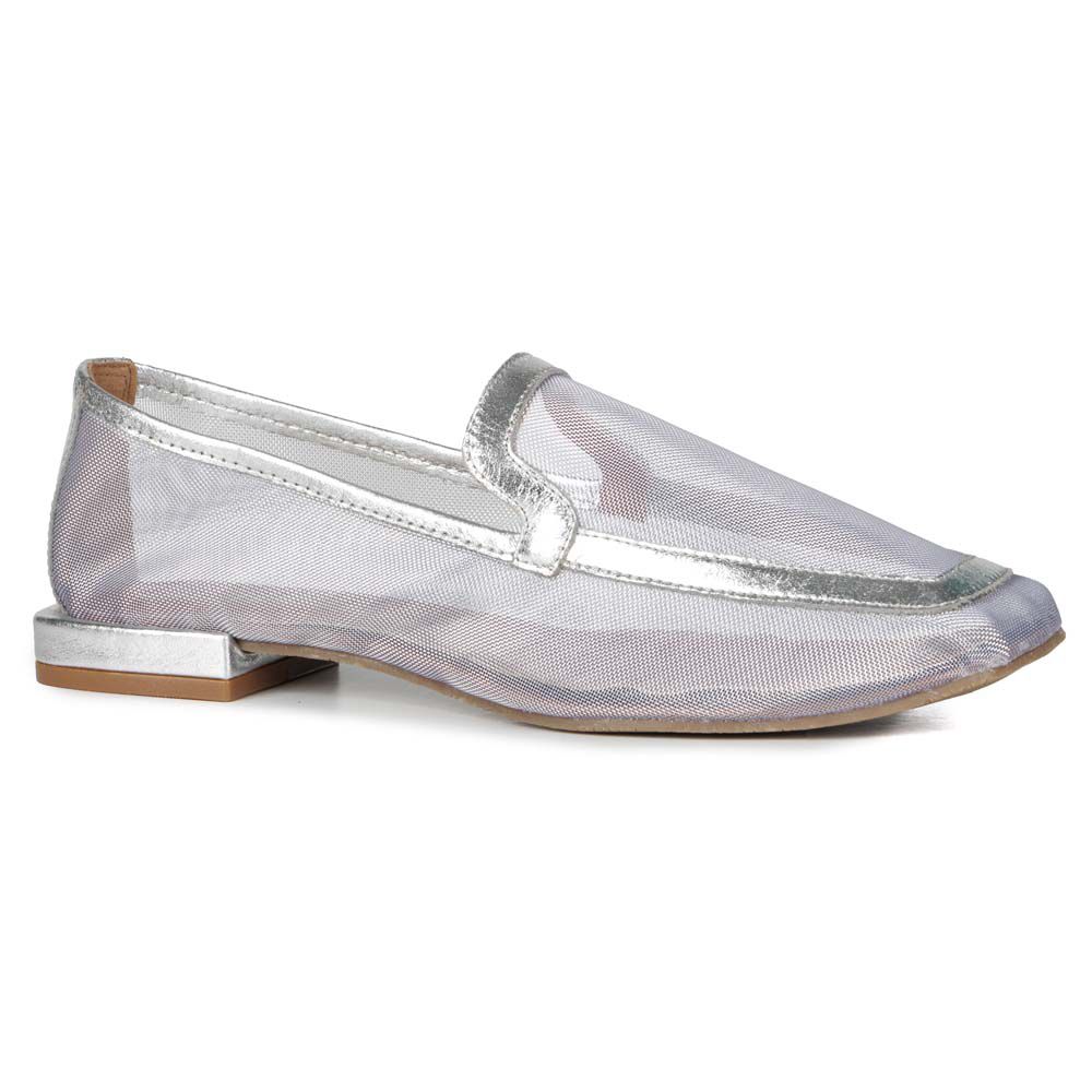 Mocassim Loafer Rebecca Tela Prata | ORCADE
