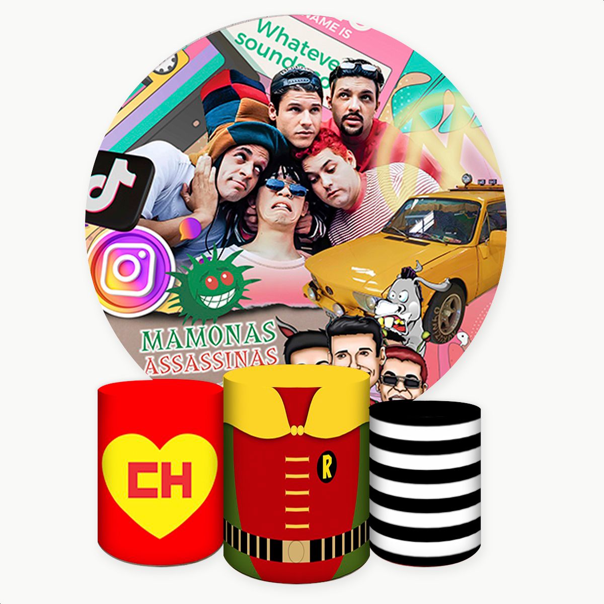 Kit 4 peças Full Tema Mamonas 5000 | Painel Festivo