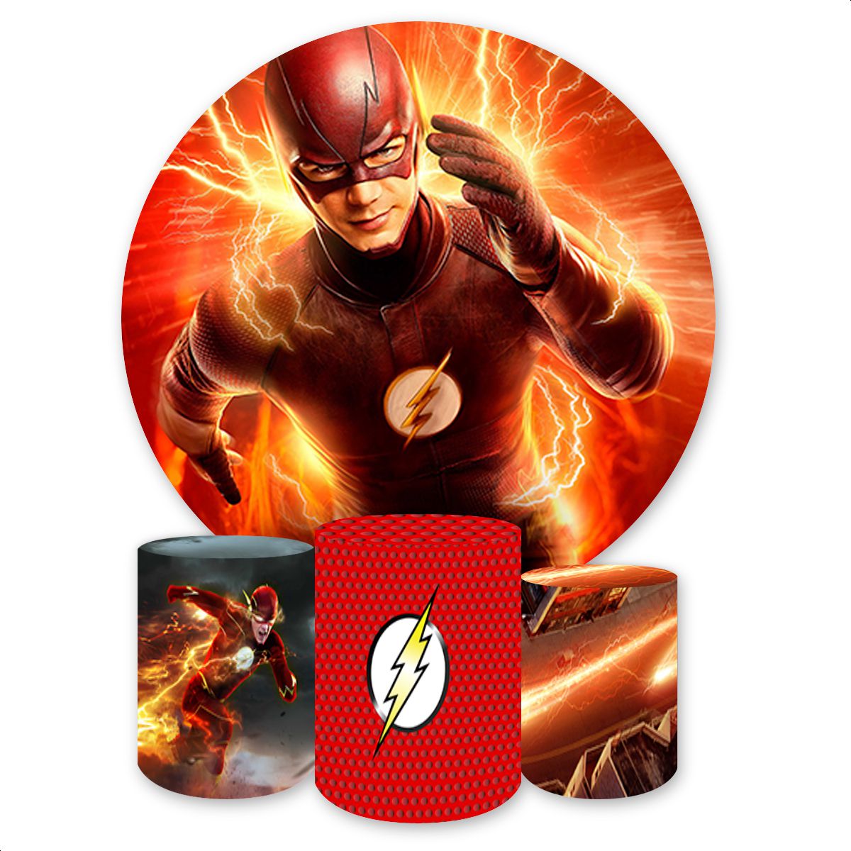 Capa Painel + Trio Capas Cilindros Sublimados Tema Flash 1307 | Painel ...