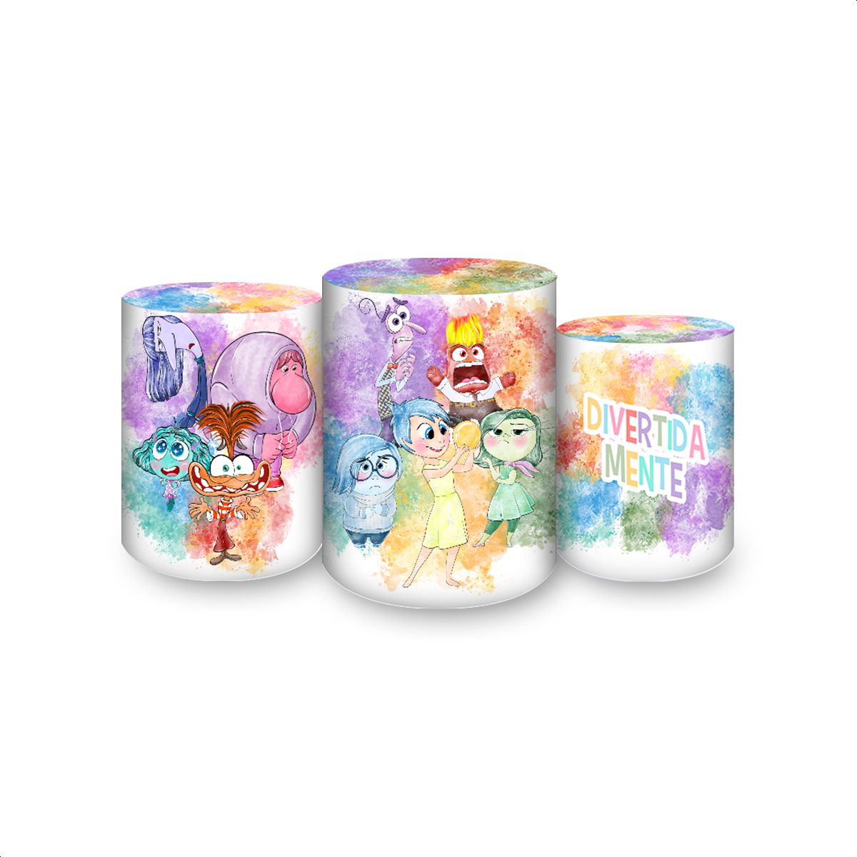 Trio Capas Cilindros Sublimados Tema Divertida Mente Aquarelado giz ...