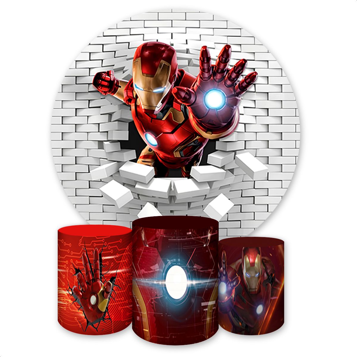 Capa Painel + Trio Capas Cilindros Sublimados Tema Homem de Ferro 249 | Painel Festivo