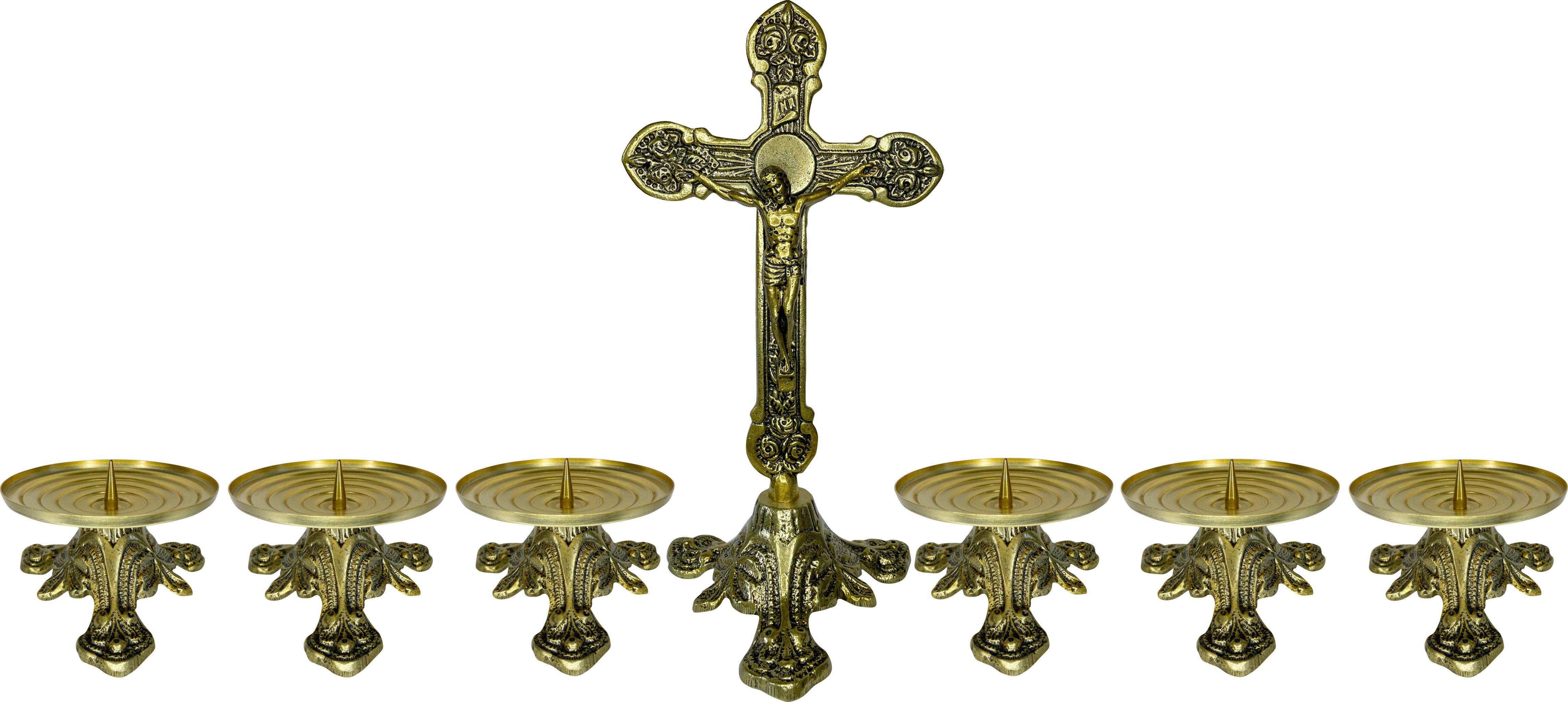 Conjunto Crucifixo Metal De Altar 30 Cm e 6 Castiçal Baixo | Paludo ...