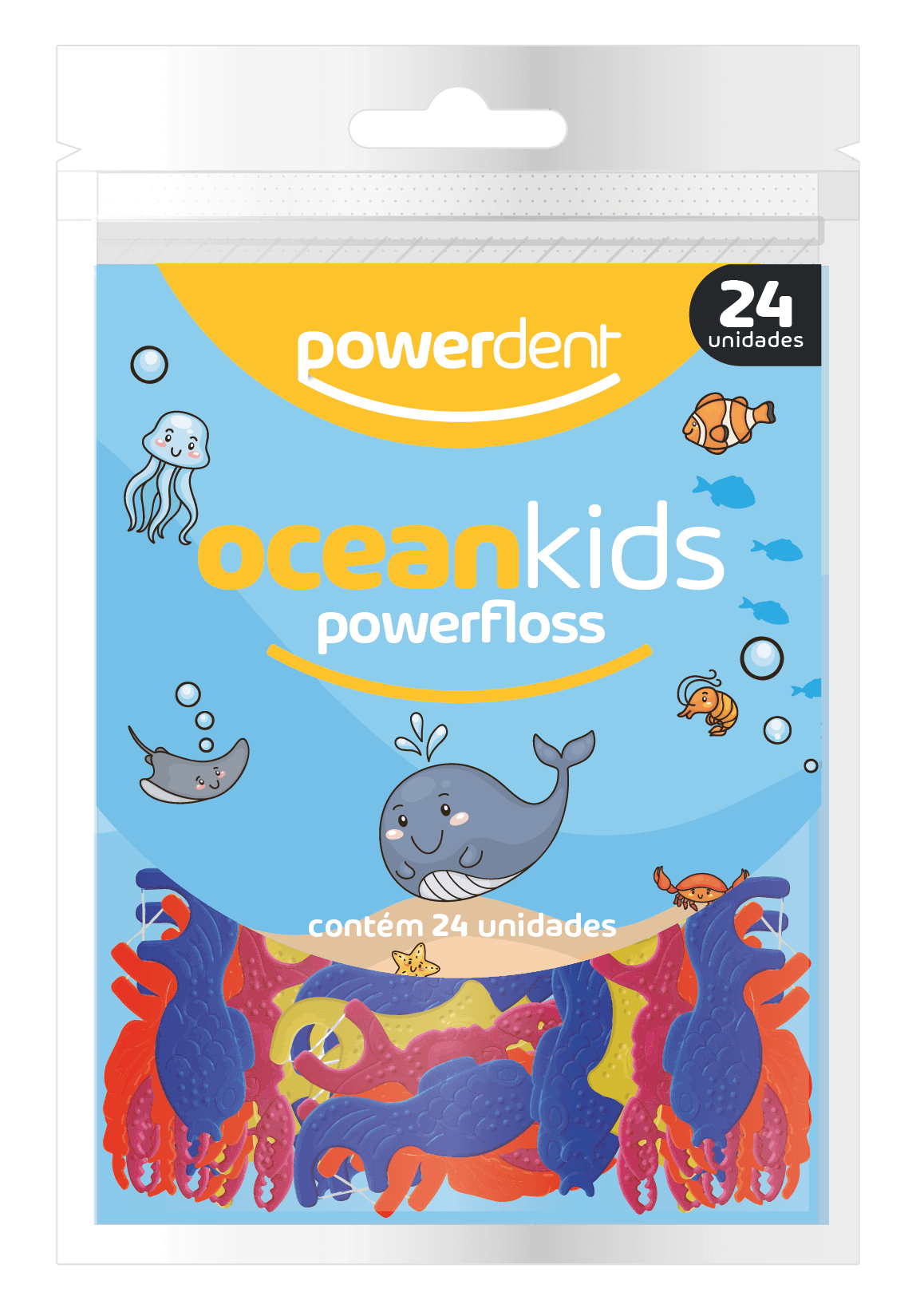FIO DENTAL OCEAN KIDS POWERFLOSS 24un | Grupo PDHB - Loja Virtual