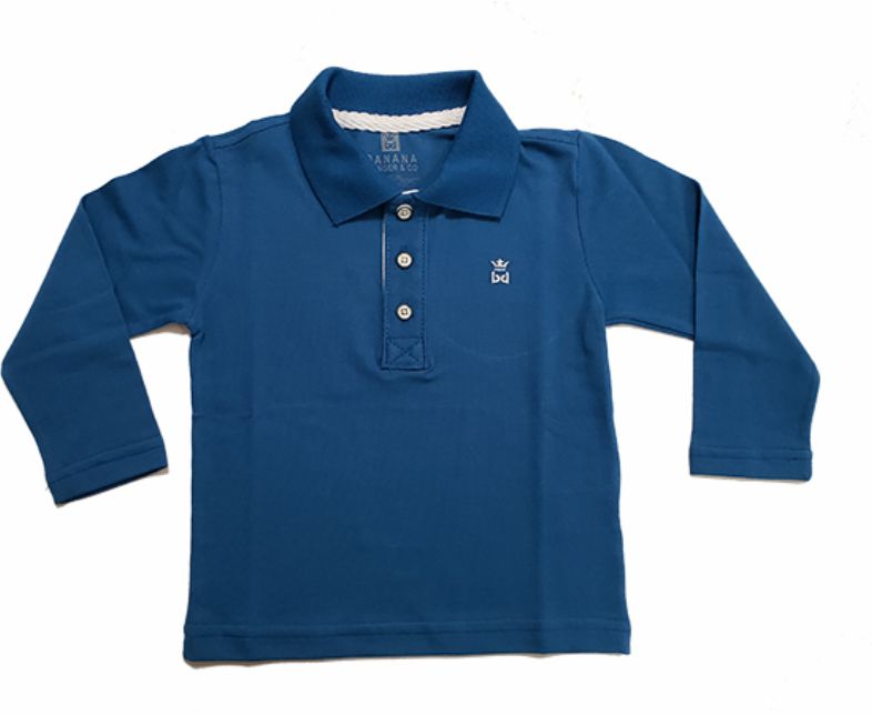 Polo Básica Infantil Manga Longa Azul Petróleo | Petit Papillon Bebê ...