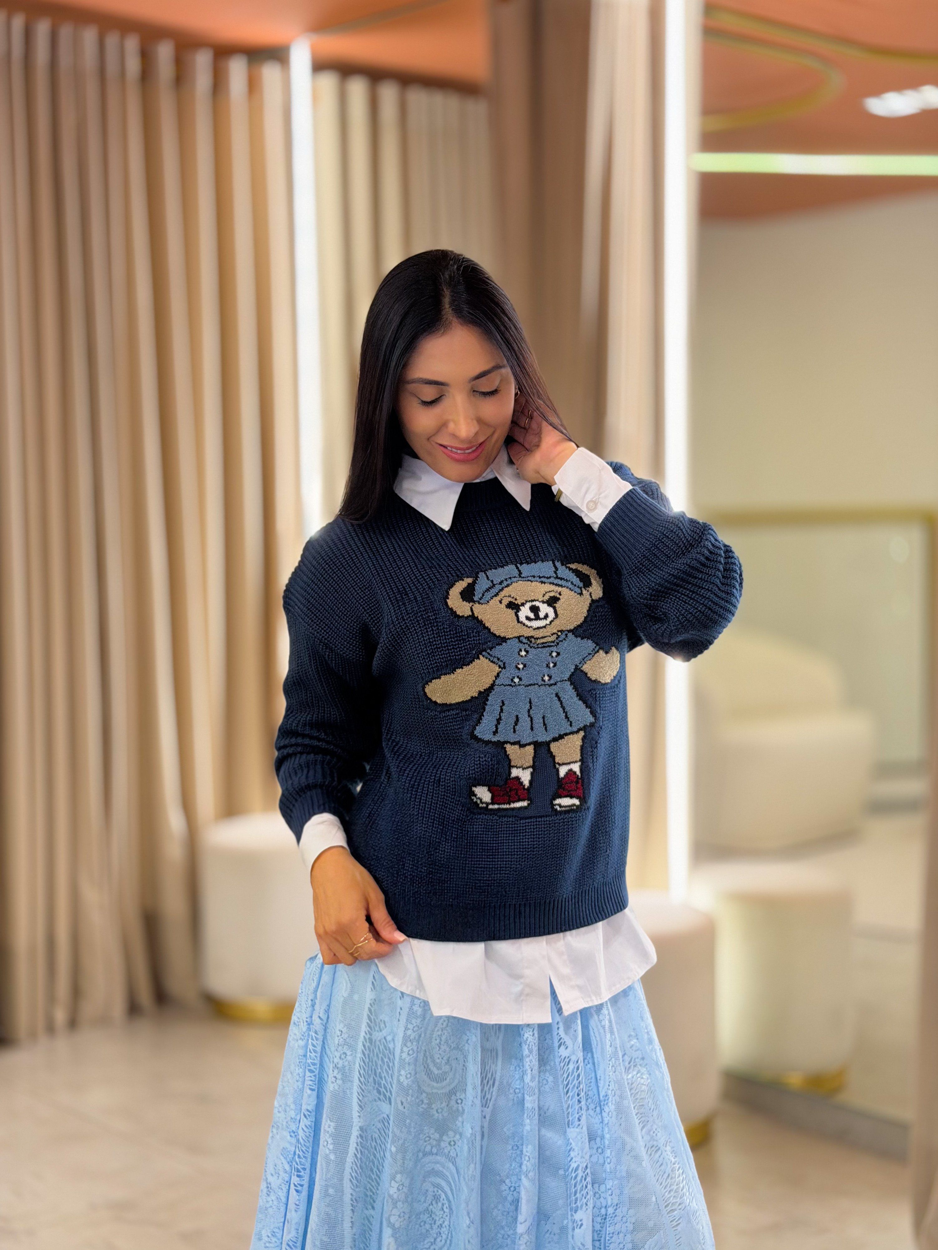 Tricot Ted Azul Marinho | Por Katia Vilar Moda Clássica