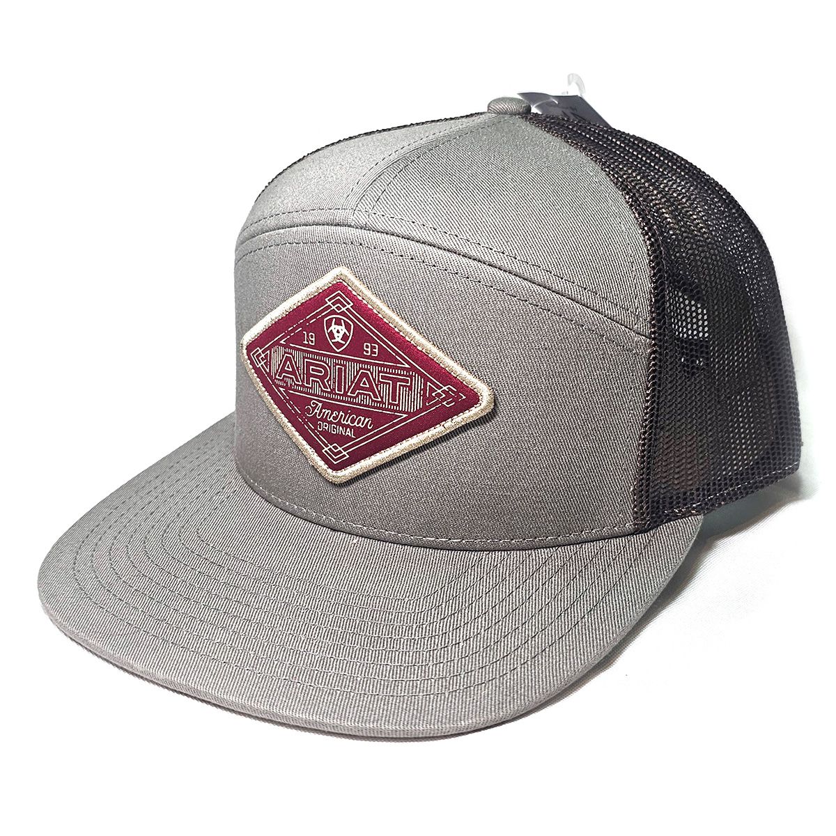 Boné Ariat Trucker Cinza - Marrom - Logo vinho com Fecho de Pressão ...