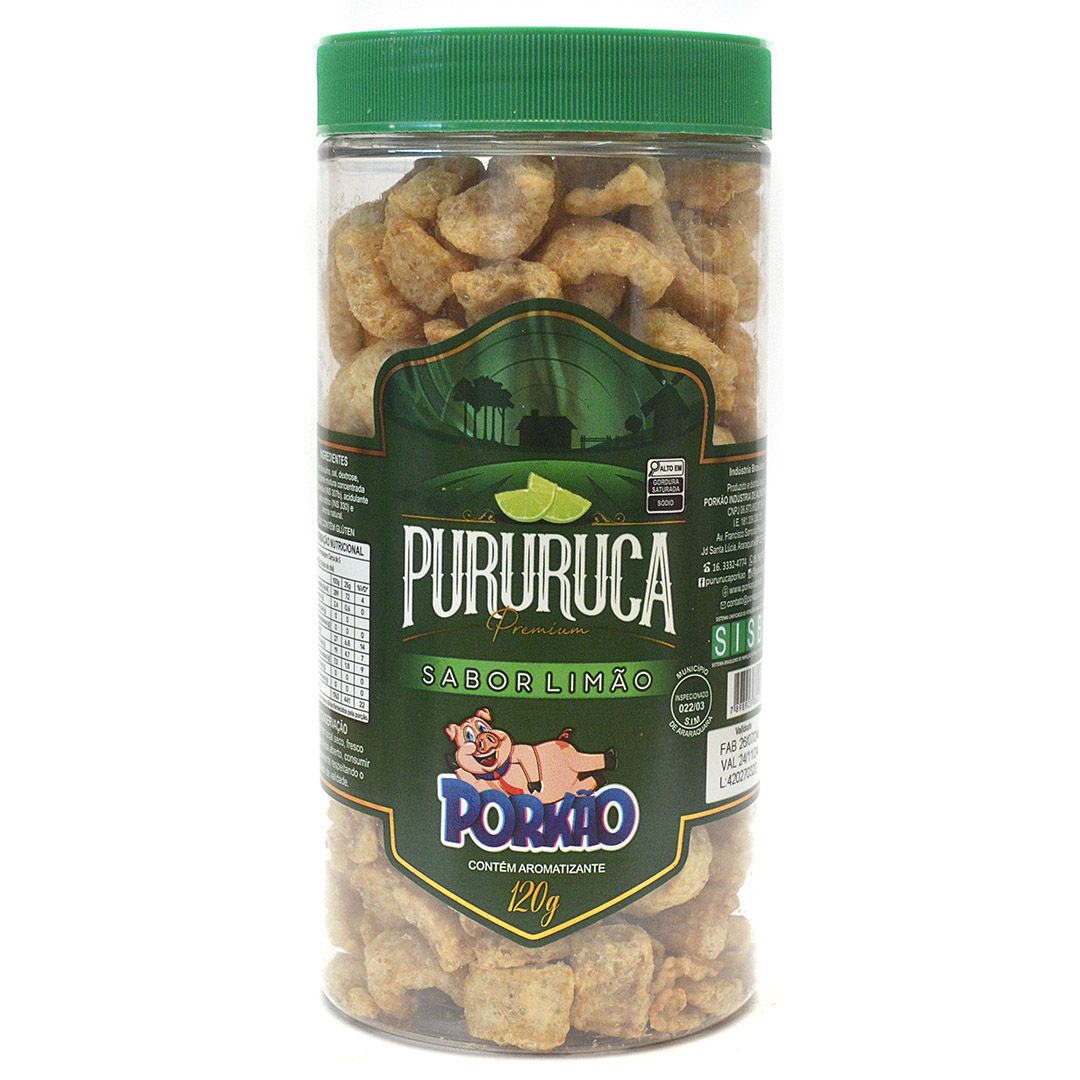 TORRESMO PURURUCA PORKÃO PREMIUM COM LIMÃO 120 GRAMAS | Vim da Canastra