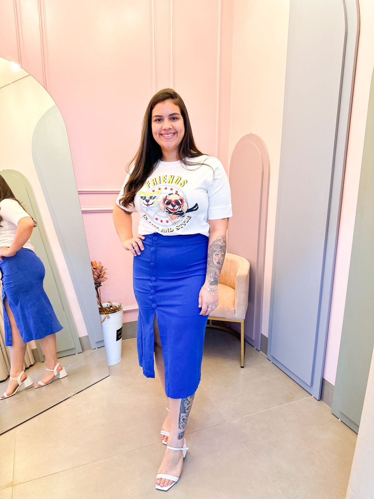 Saia Taise azul Bic linho | Rebeca Azevedo