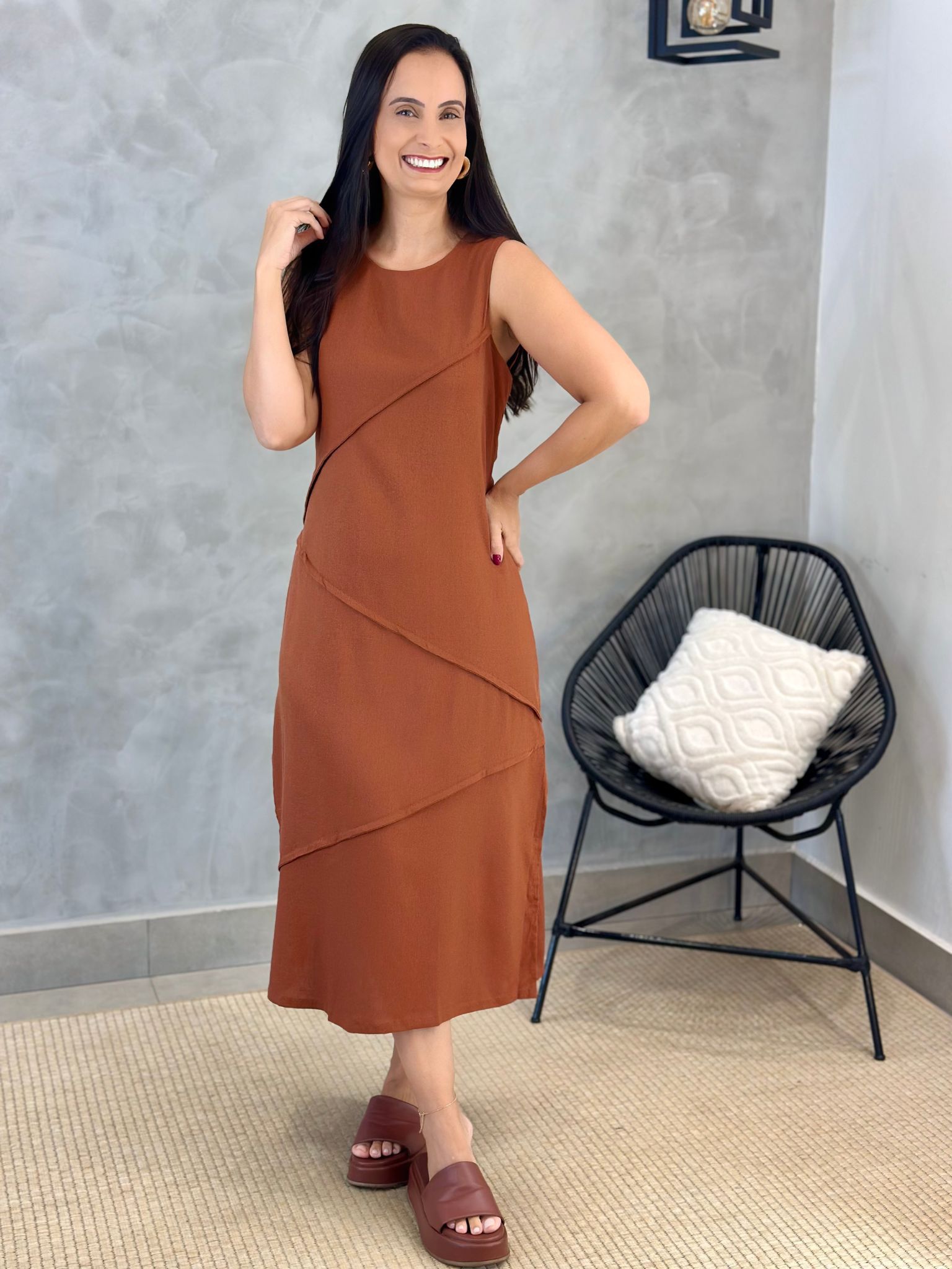 Vestido Midi Betanis Marrom | Reprise Modas