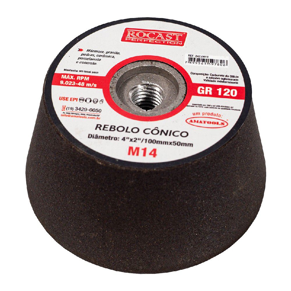 Rebolo Cônico 4 x 2" - Gr 120 (242,0011) - Rocast | Ritec Máquinas e ...