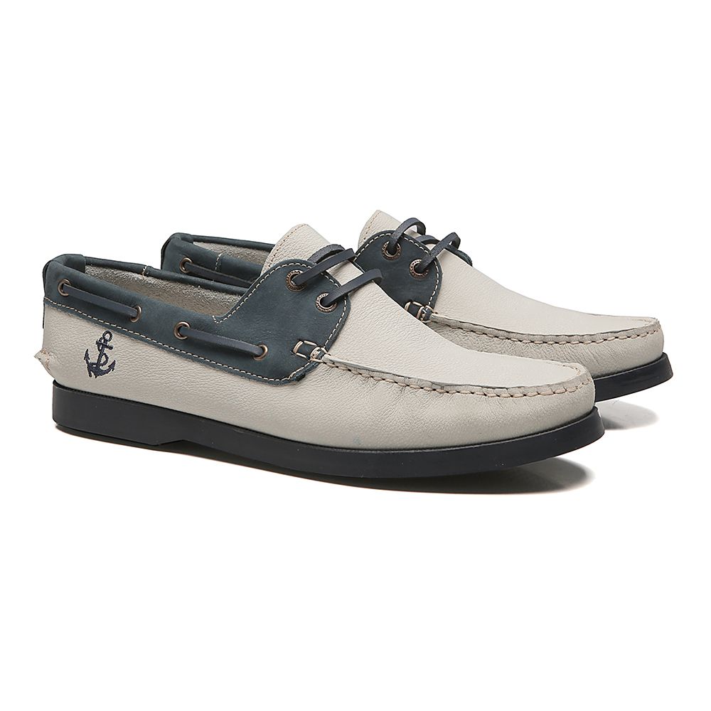 Deckshoes Still Nobuck Soft Off White Navy Samello | SAMELLO