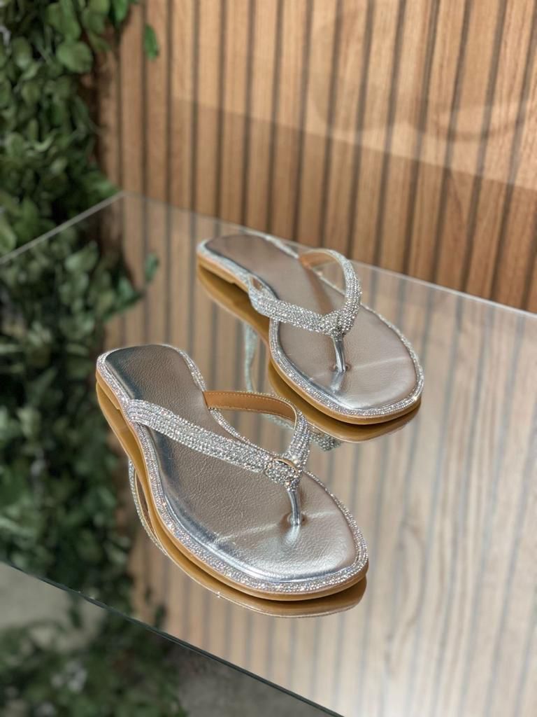 Rasteira Luxo Prata | Talline Sapatilhas Atacado
