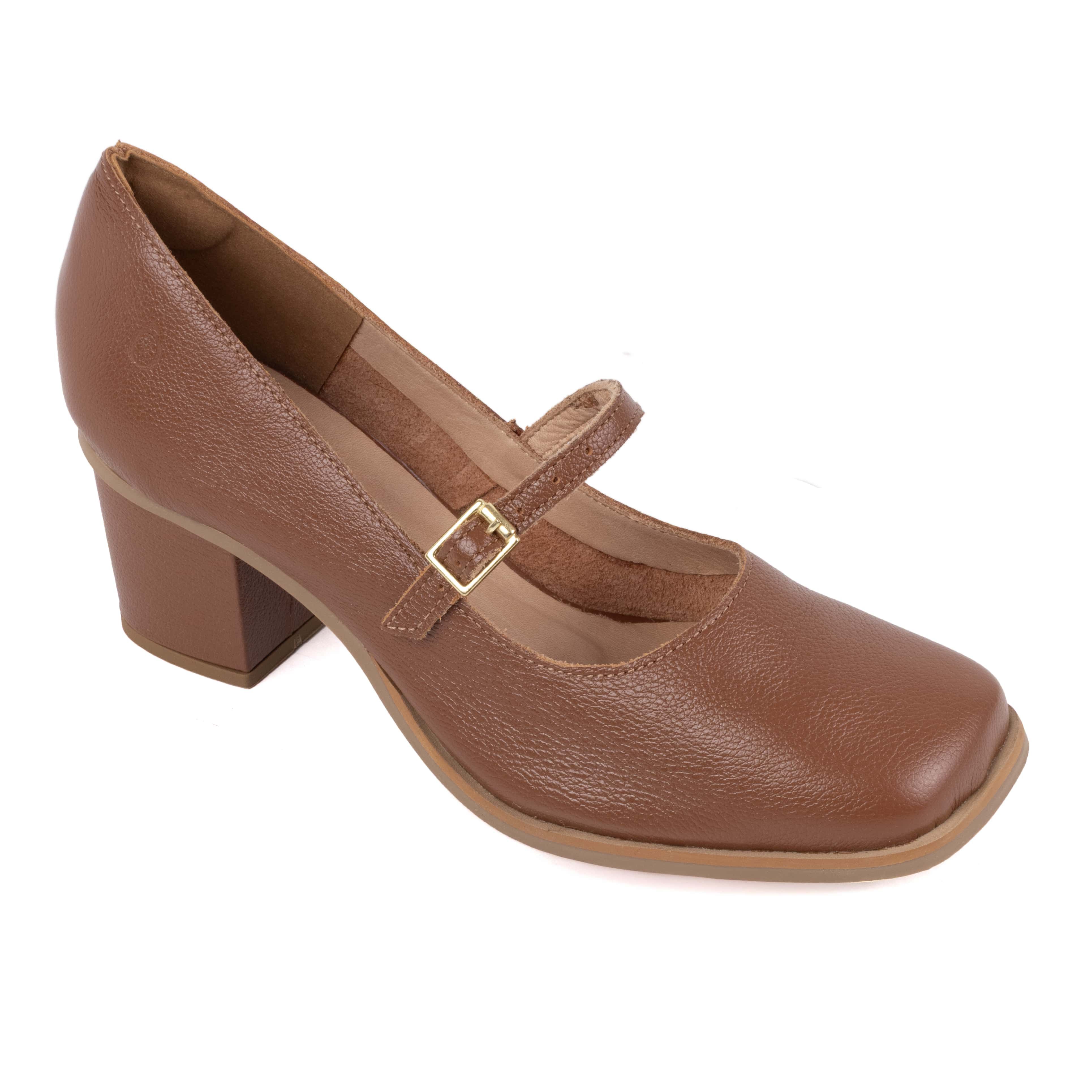 Sapato Retrô Chocolate com salto e fivela | Sapato Retro