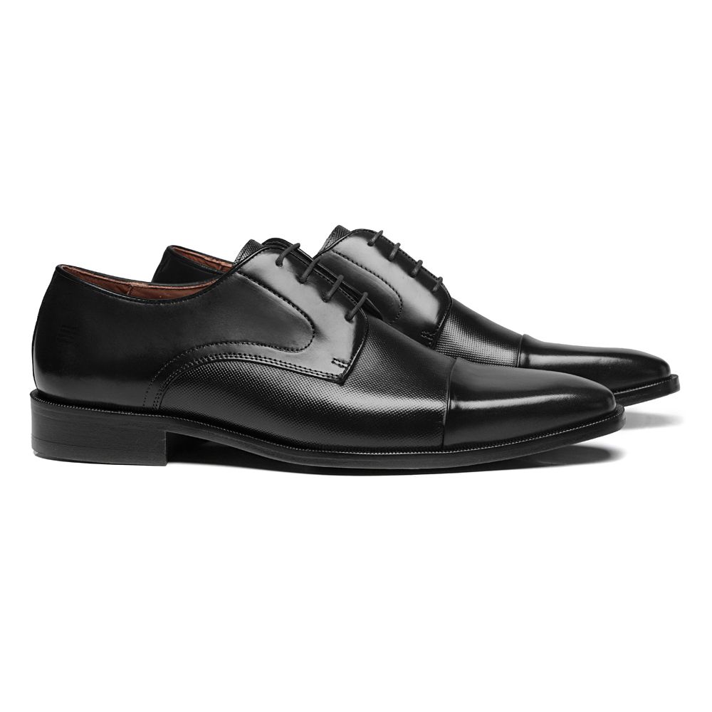 SAPATO DERBY MASCULINO SOCIAL EM COURO PRETO COM CONFORTO | SERGIO`S