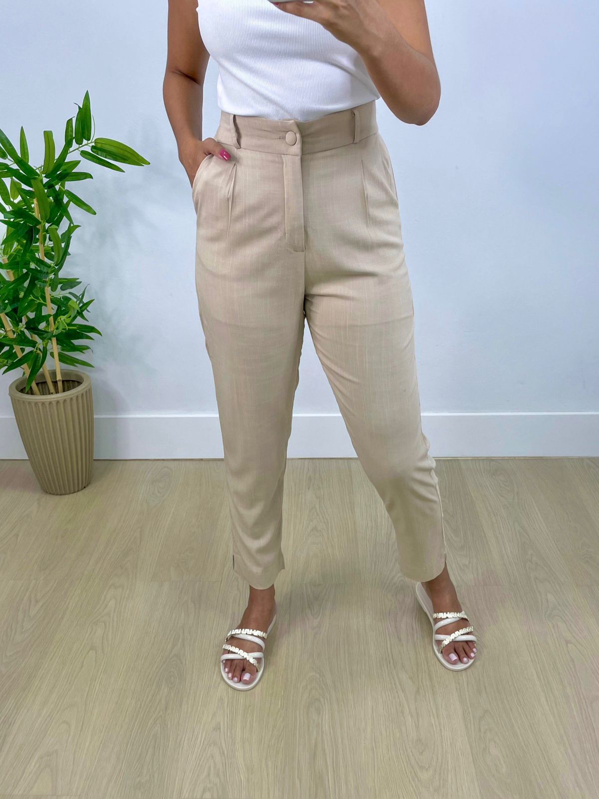 Calça Viscolinho Z Nude | Stefânia Dinardi Store