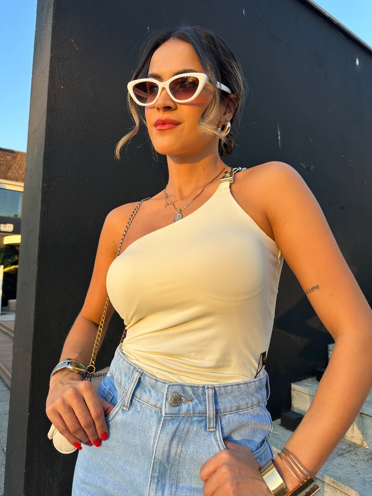 Body Um Ombro Só Mansy Amarelo Manteiga | SUBLIME