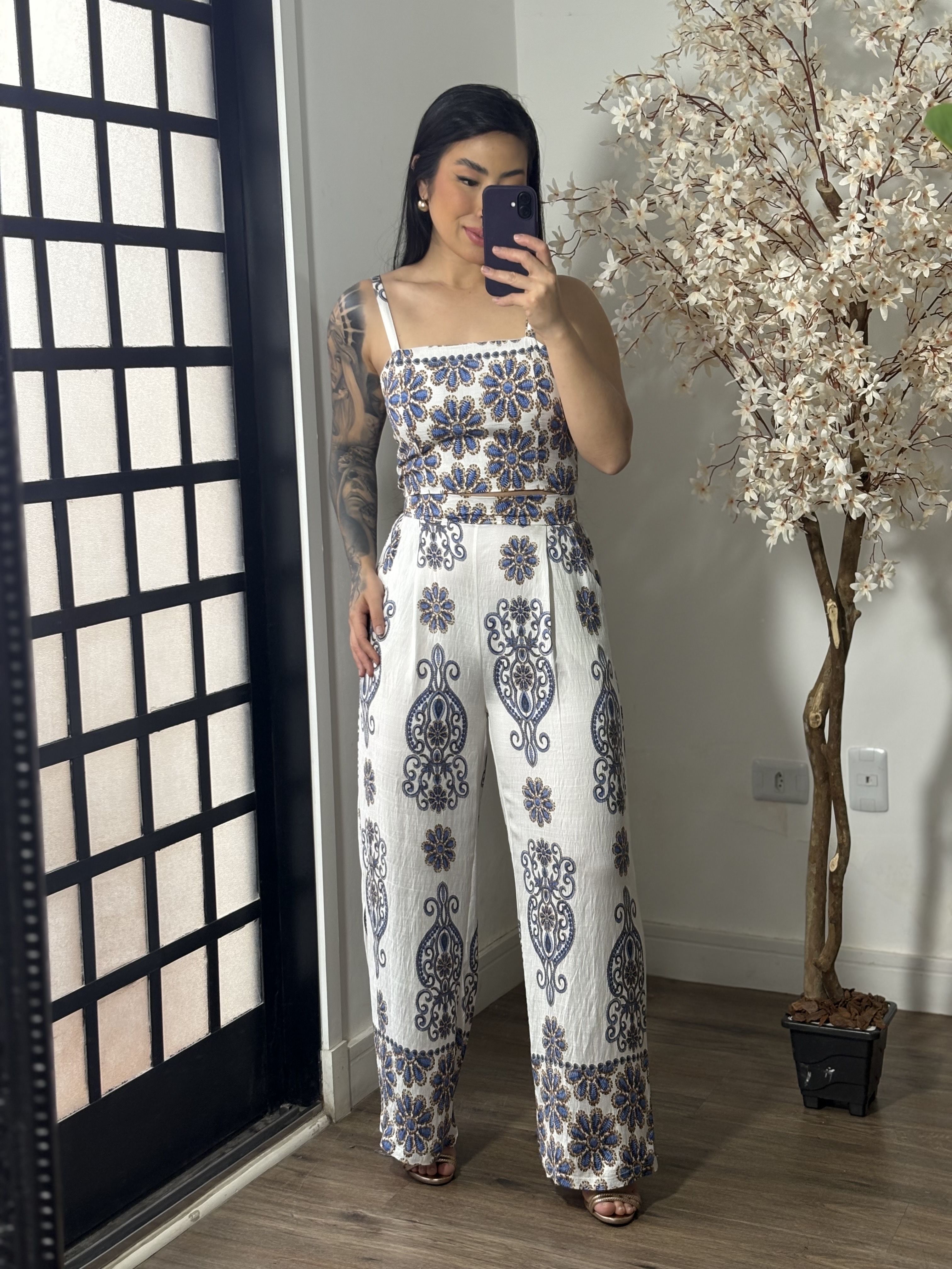 Conjunto Pantalona Estampado Bia 857 - Azul | TODA MODAS