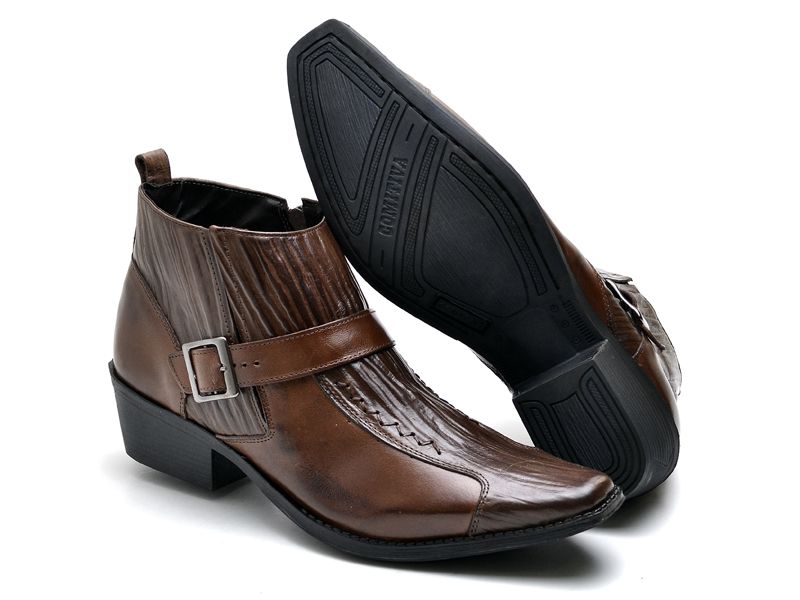 Bota Masculina Texana Fivela Café | Faway - Handmade Shoes
