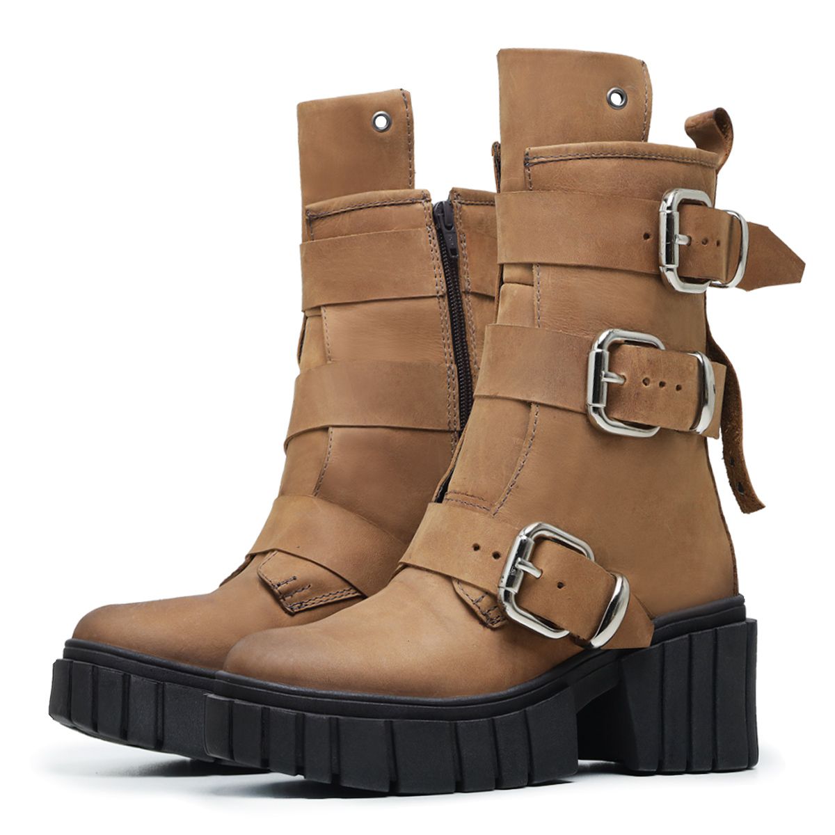 Bota Coturno Couro Cano Alto Mah Sharon Whisky | USE.MAH