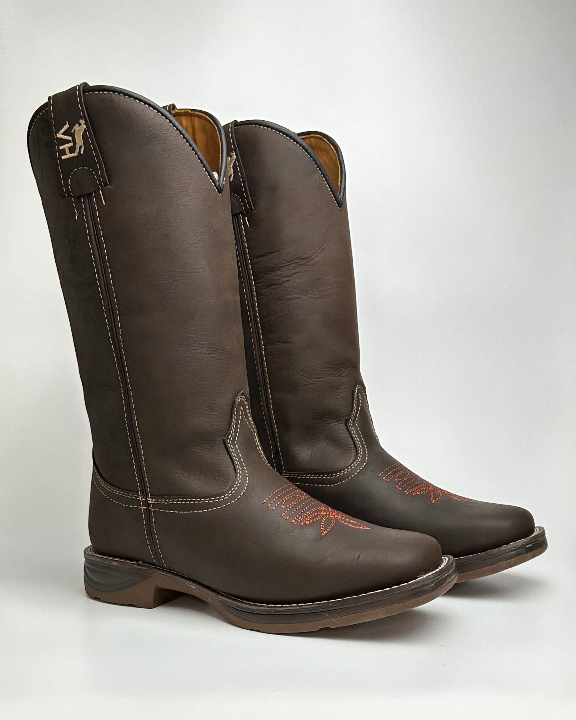 Bota Texana Masculina Couro Café Bovino Bico Quadrado Solado Jhamp ...