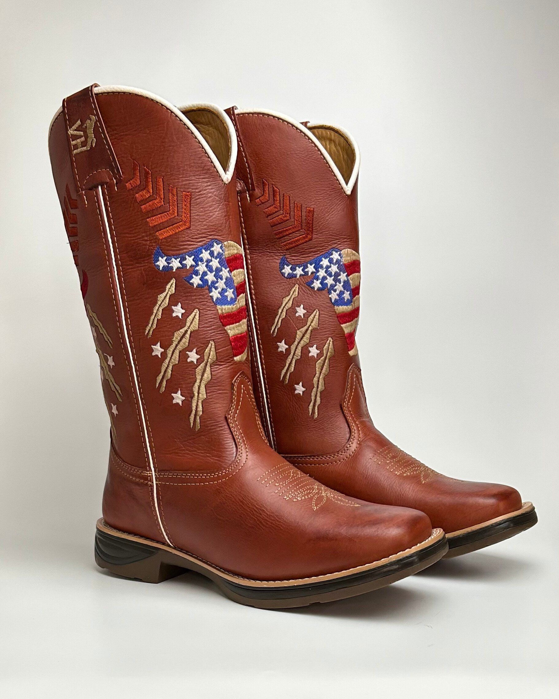 Bota Texana Masculina Bulls Country Couro Legítimo Bico Quadrado Sola ...