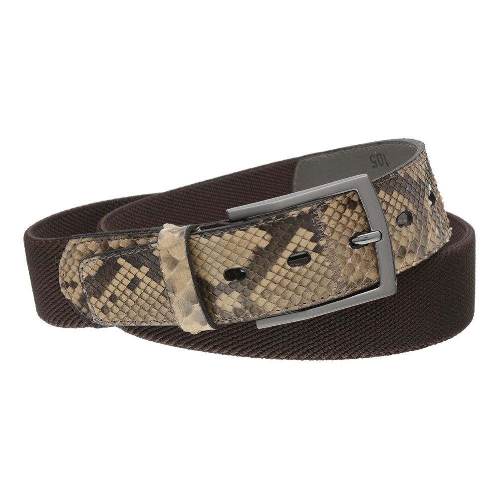 Cinto de Elástico com Ponteira e Detalhe em Cobra (Python reticulatus) Sépia | Exotic Couros