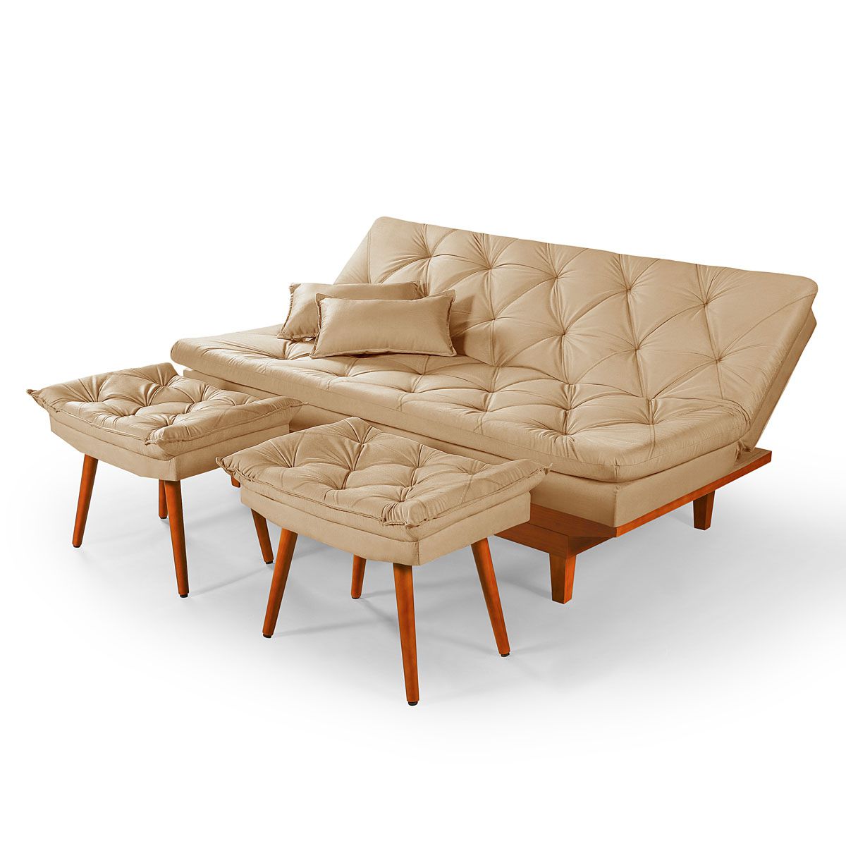 Sofa Cama Bege Reclinavel Caribe + Duas Banquetas Rubi Essencial ...