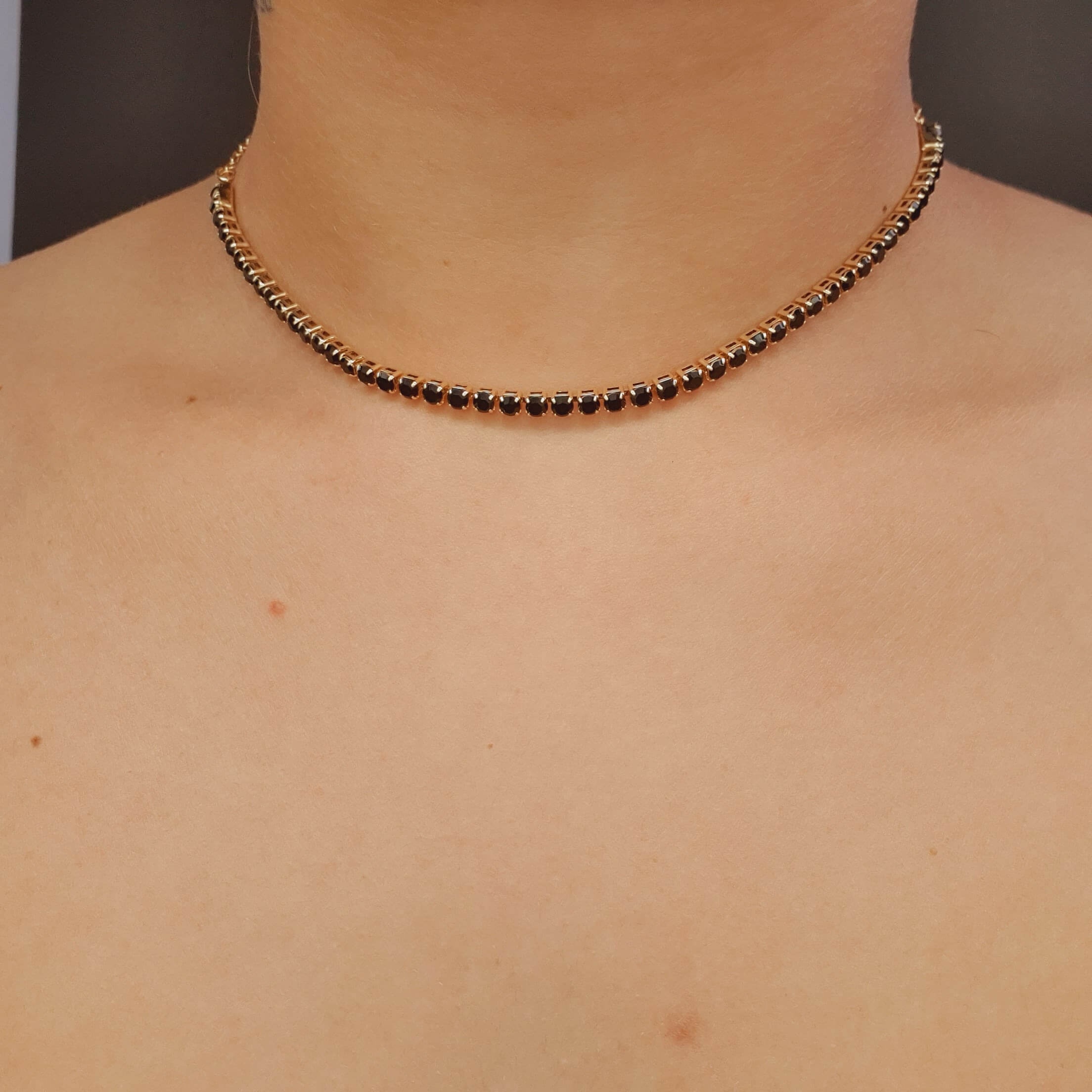 Colar Folheado A Ouro 18K Zircônia Preta - Chérie Bijoux