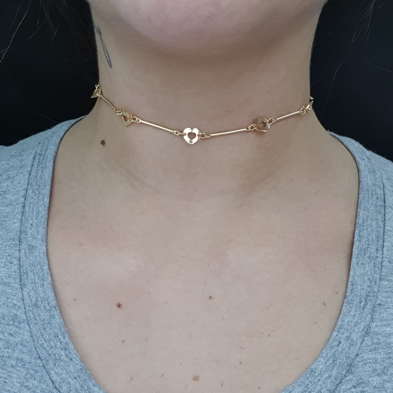 Colar Choker Folheada Dourada Coração - Chérie Bijoux