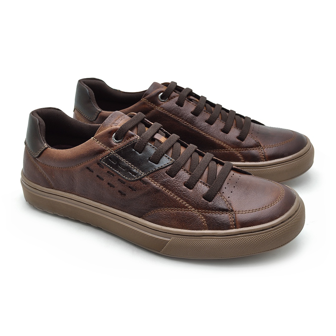 Sapatenis em Couro Casual Masculino Connect - Brown | Calçados Laroche