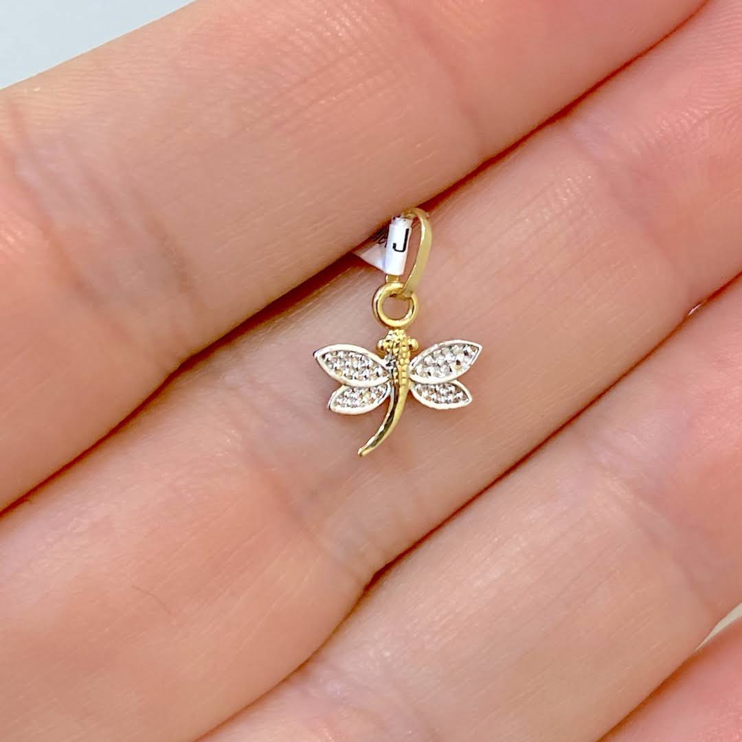 Pingente Libélula Bicolor em Ouro 18K
