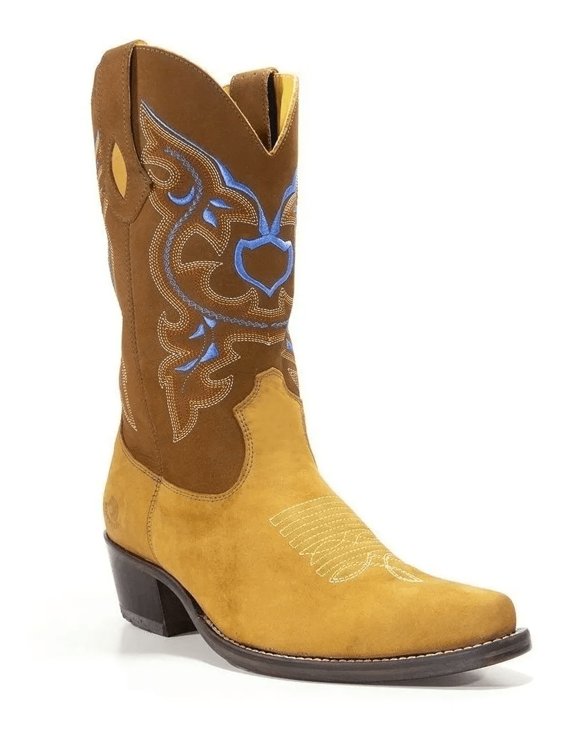 Bota Texana Masculina Couro Nobuck Banana e Nobuck Castor - Silverado ...