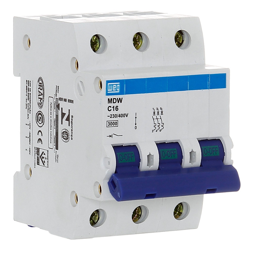 Disjuntor Tripolar Weg 16A Curva C 3KA MDW-C16-3 | MAQPART