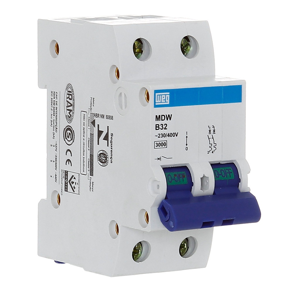 Disjuntor Bipolar Weg 32a Curva B 3ka Mdw-b32 | MAQPART