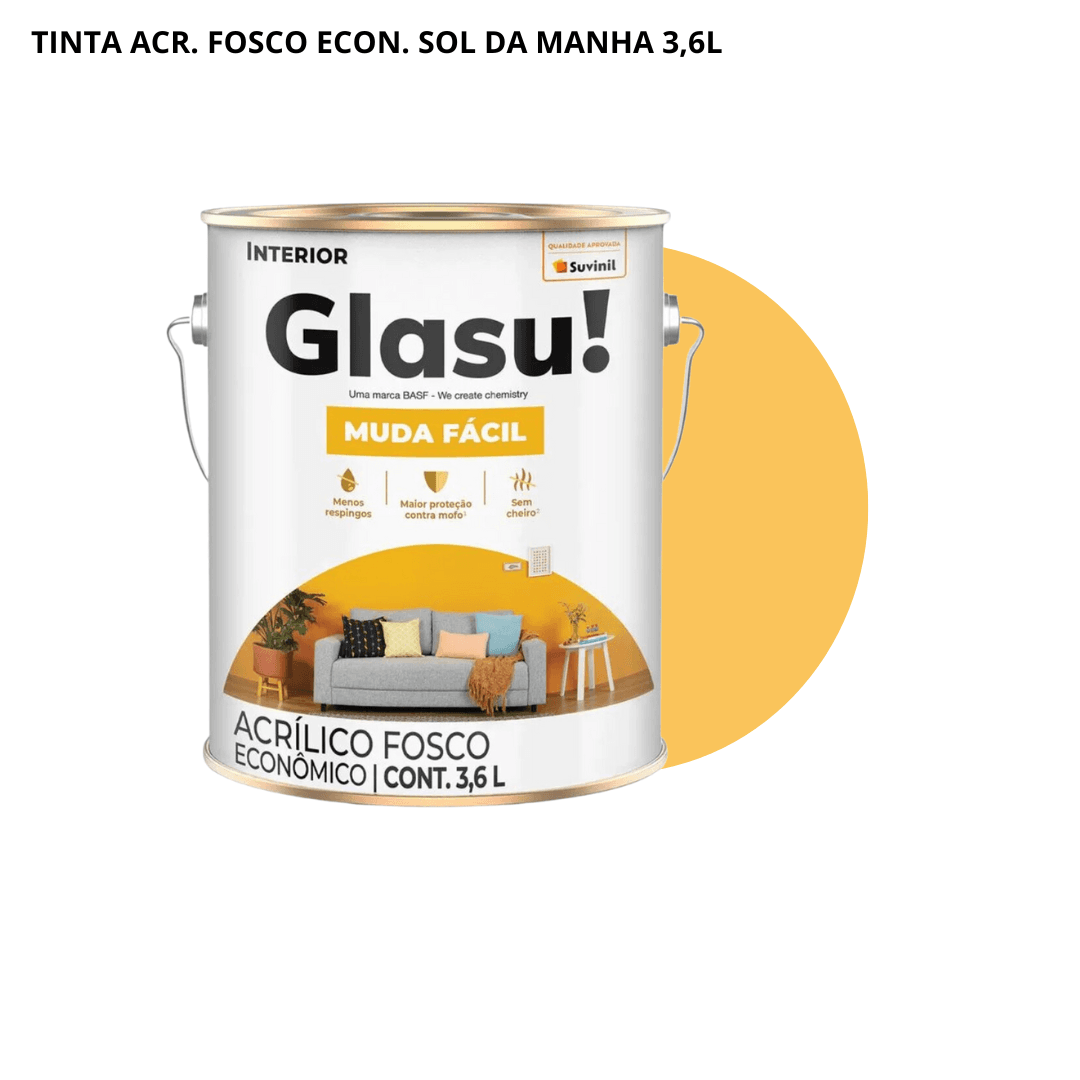 TINTA ACRÍLICA FOSCO MUDA FÁCIL SOL DA MANHÃ 3,6L GLASU! | Arena Tintas