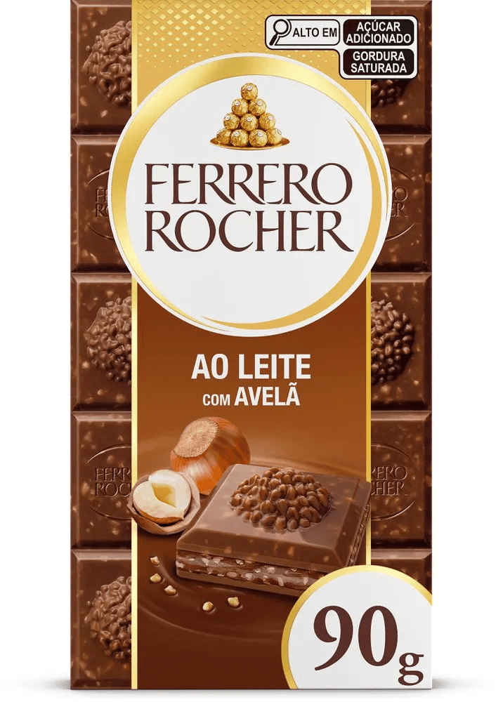Barra Ferrero Rocher ao Leite 90g – Chocolate Cremoso com Avelã d ...