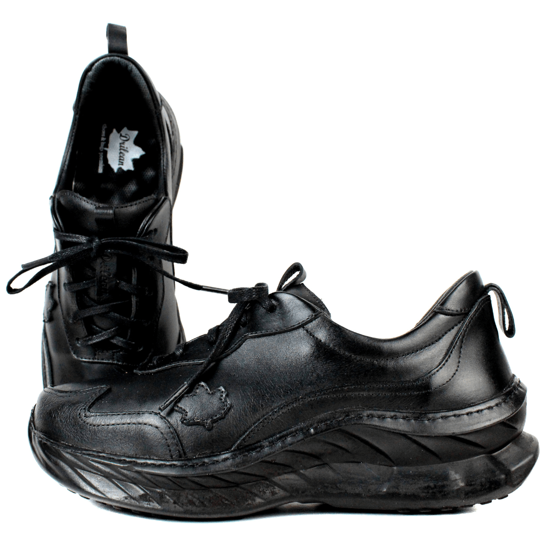 Tênis Feminino em Couro Legítimo com Palmilha em Gel - Preto - Sola Preta (CAF002) | Drilean