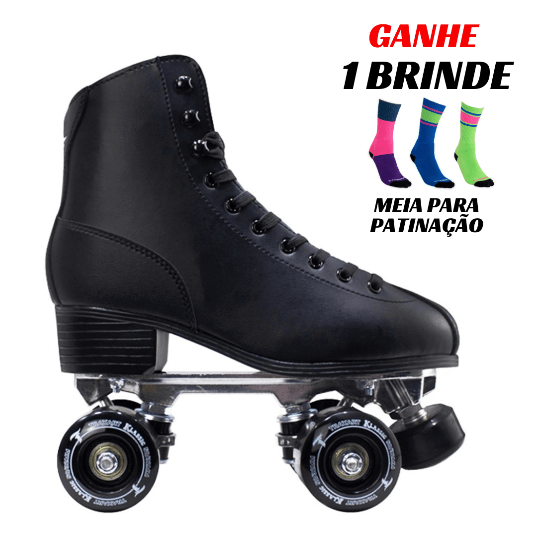 Patins Quad Traxart Klassic Preto 4 Rodas ABEC-5 | 775 Franca