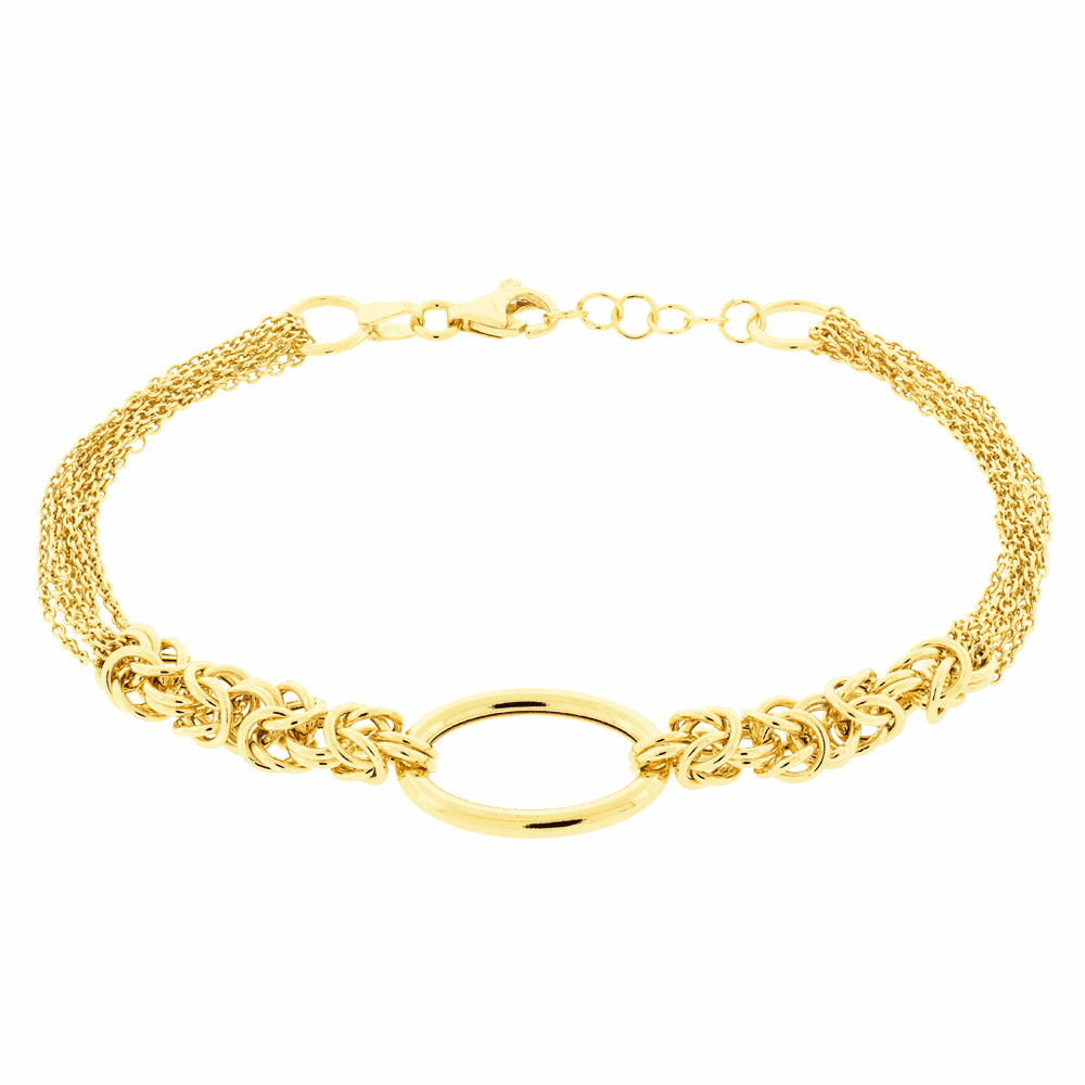 Pulseira de Ouro 18K Feminina Trabalhada Elos Entrelaçados