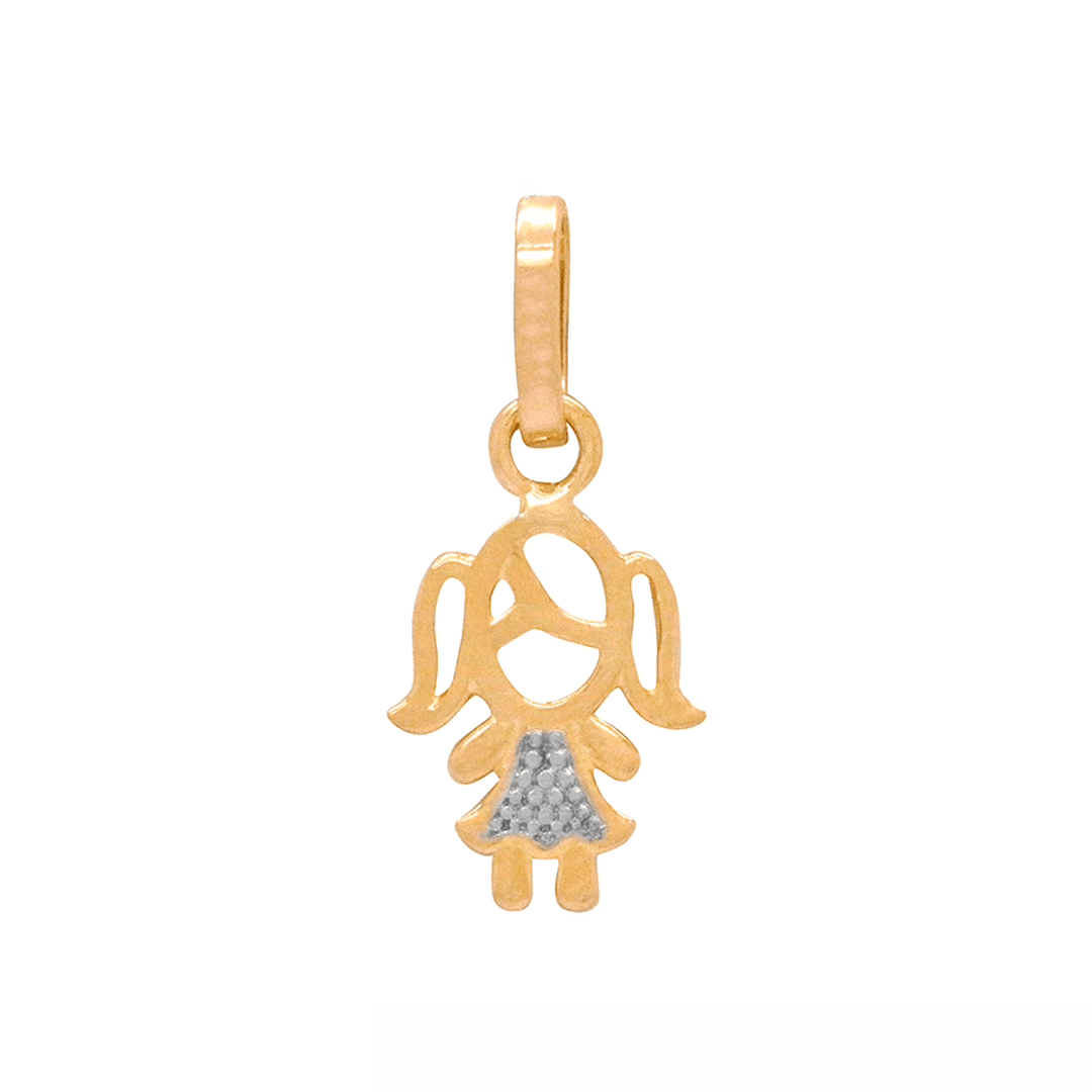 Pingente em Ouro 18K - Menina Vazada com Ródio 10mm | Ouro Vale Joias