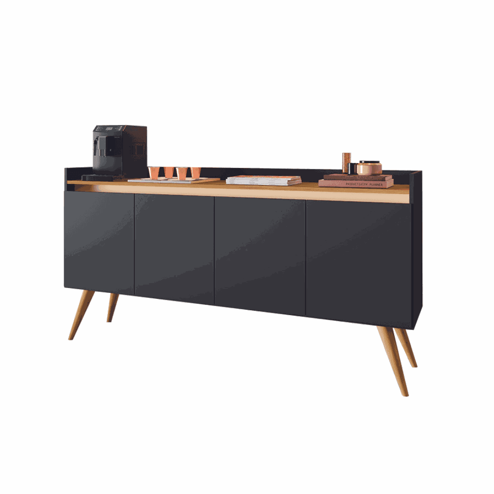 Buffet Gold 4 Portas Preto com Mel Primus | Incasa Móveis