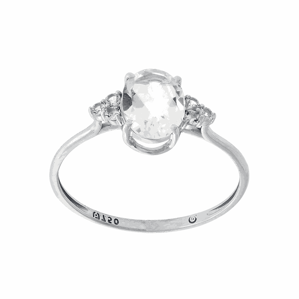 Anel Oval de Topázios Brancos Ouro Branco 18K