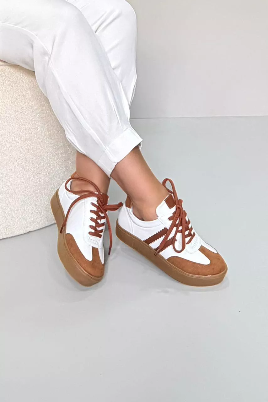 Tênis Inspiração Solado Color_3466- Branco/Caramelo | Carolina Lins