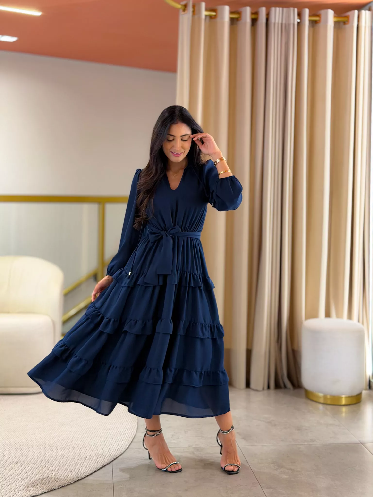 Vestido Aline Azul Marinho | Por Katia Vilar Moda Clássica